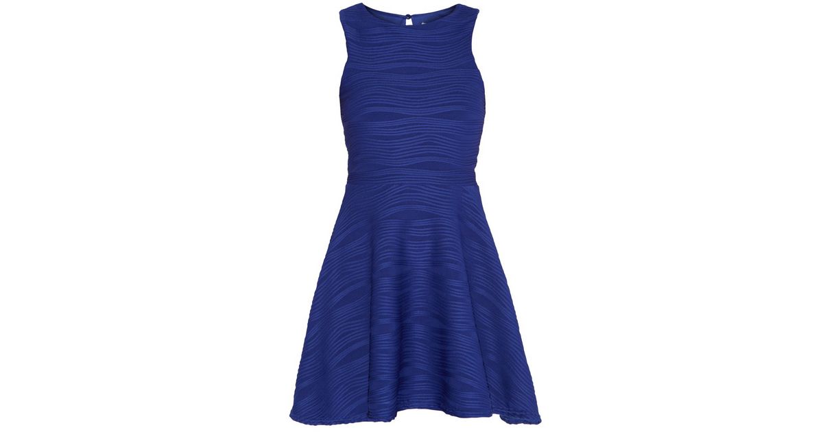 Blue Racer Wavy Jacquard Skater Dress | New Look