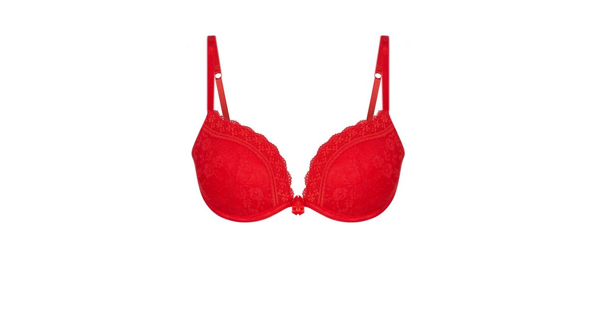 Red Lace Push Up Bra New Look