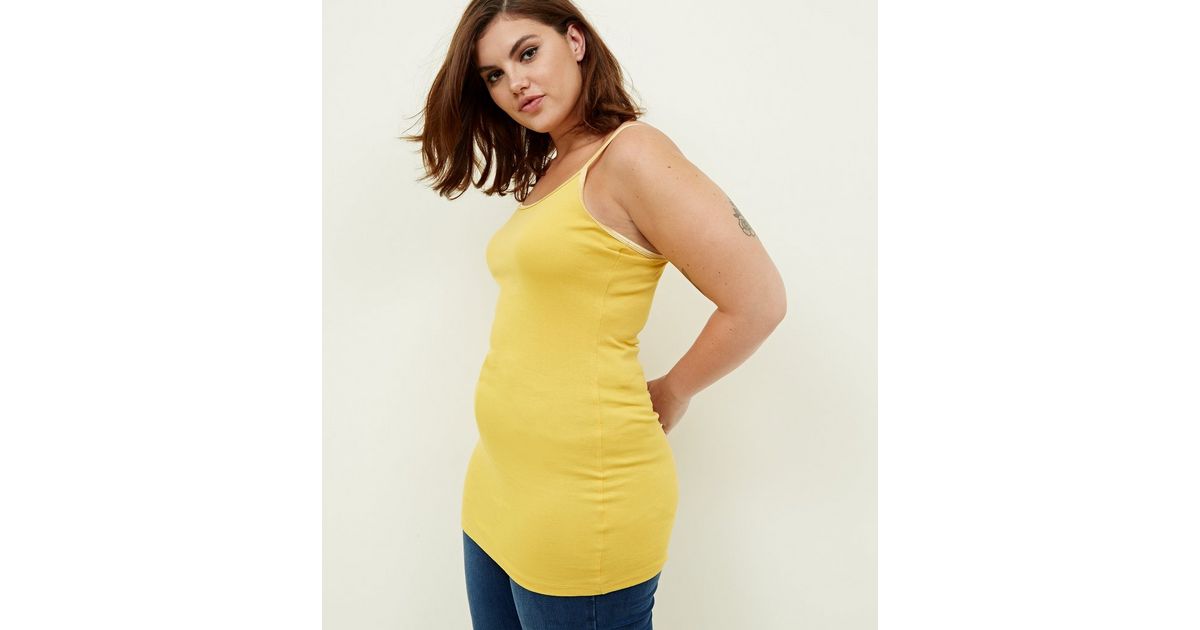 Curves Yellow Scoop Neck Shoestring Vest | New Look