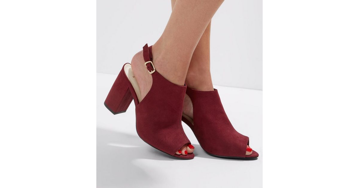 Wide Fit Red Comfort Sling Back Peep Toe Heels | New Look