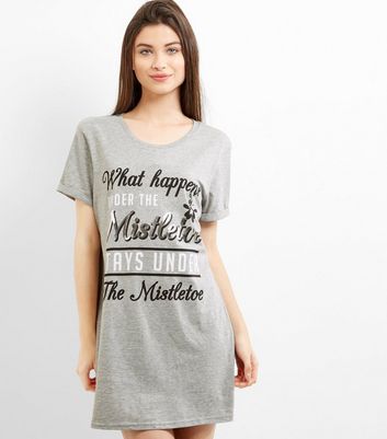 Grey Mistletoe Slogan Night Dress | New Look