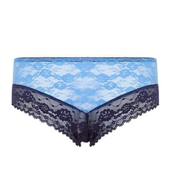 Blue Two Tone Lace Brazilian Briefs | New Look