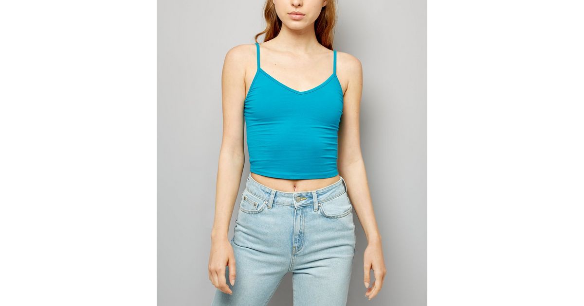 Turquoise V Neck Cropped Cami Top | New Look