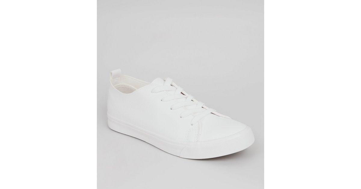 White Leather-Look Lace Up Trainers | New Look