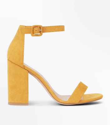 Mustard Suedette Barely There Block Heels | New Look