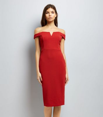 AX Paris Red Bardot Neck Midi Dress | New Look