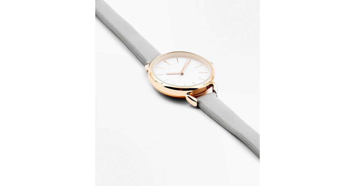 Grey Textured Skinny Strap Watch | New Look