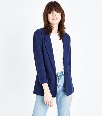 Navy Crosshatch Blazer | New Look