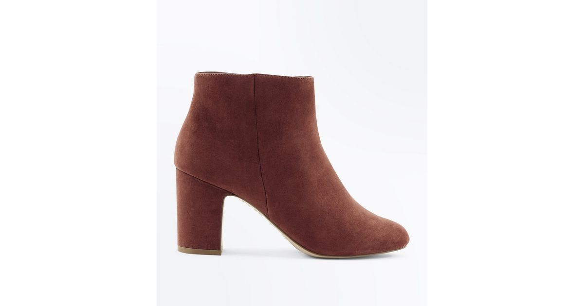 Wide Fit Rust Suedette Block Heel Ankle Boots | New Look