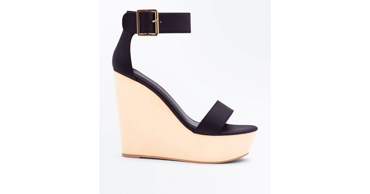 Black Ankle Strap Extreme Platform Wedges | New Look
