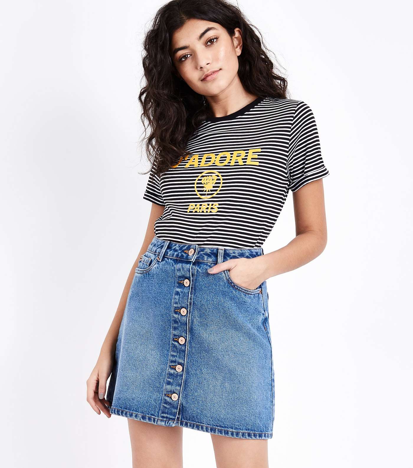 Blue Button Front Denim Mini Skirt New Look