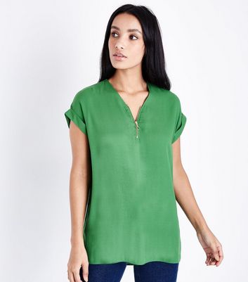 Green Zip Front Tunic Top | New Look
