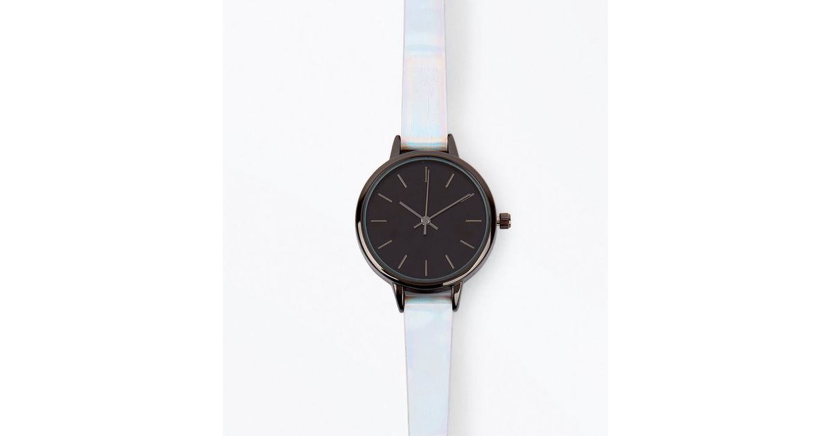 Silver Holographic Strap Watch | New Look