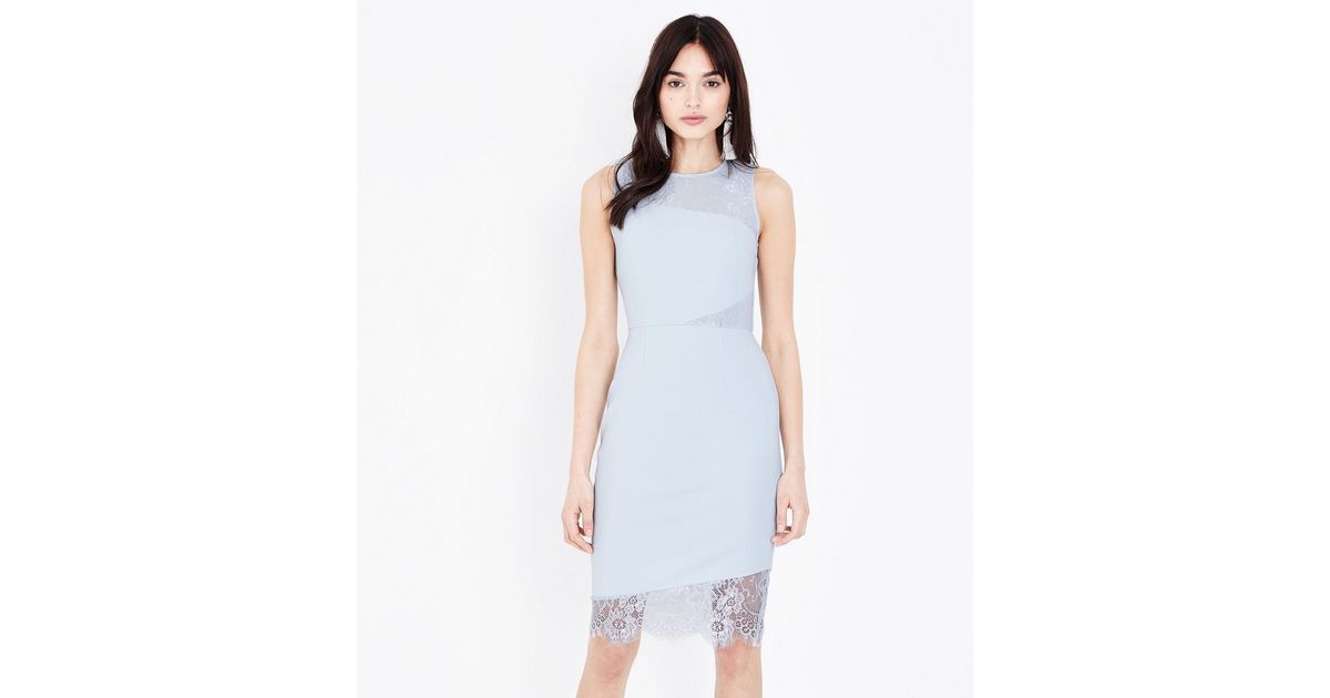 Pale Blue Lace Panel Bodycon Dress | New Look