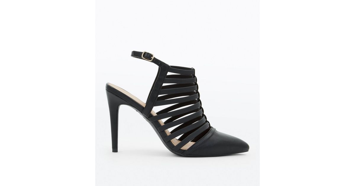 Black Pointed Caged Stiletto Heels | New Look