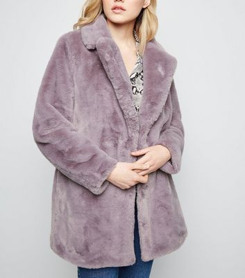 Lilac Faux Fur Longline Coat | New Look