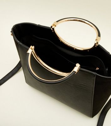 Black Structured Ring Metal Handle Bag | New Look