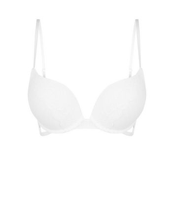 White Lace Stripe Mesh Strap Boost Bra | New Look