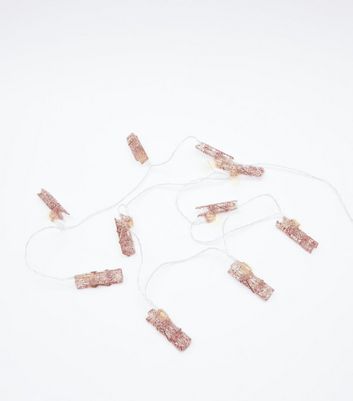 Pale Pink Glitter Peg String Lights | New Look
