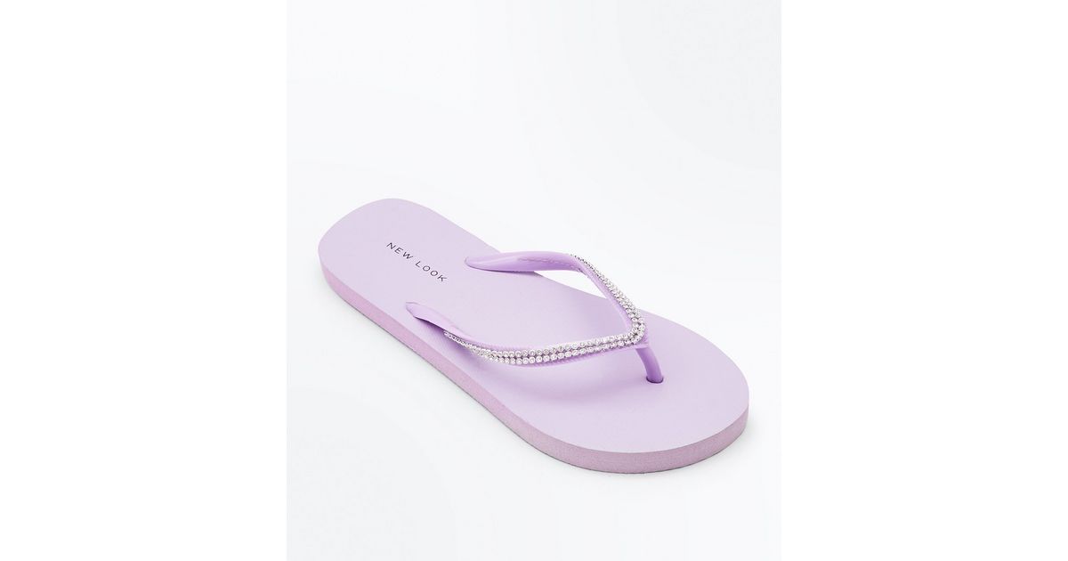 Lilac Diamanté Strap Flip Flops | New Look