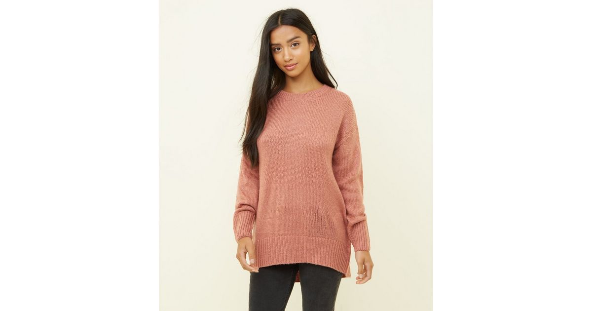 Petite Mid Pink Longline Knit Jumper | New Look