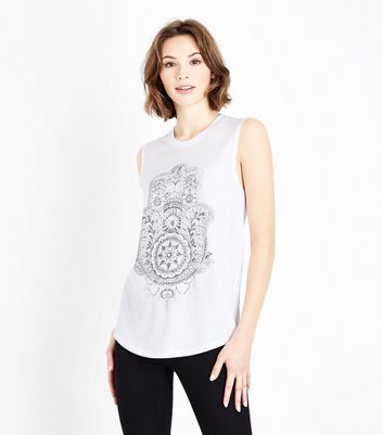White Hamsa Hand Print Tank Top | New Look