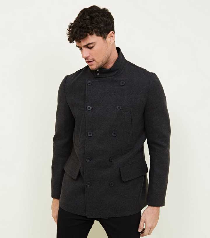 Dark Grey Double Breasted Military Coat | New Look