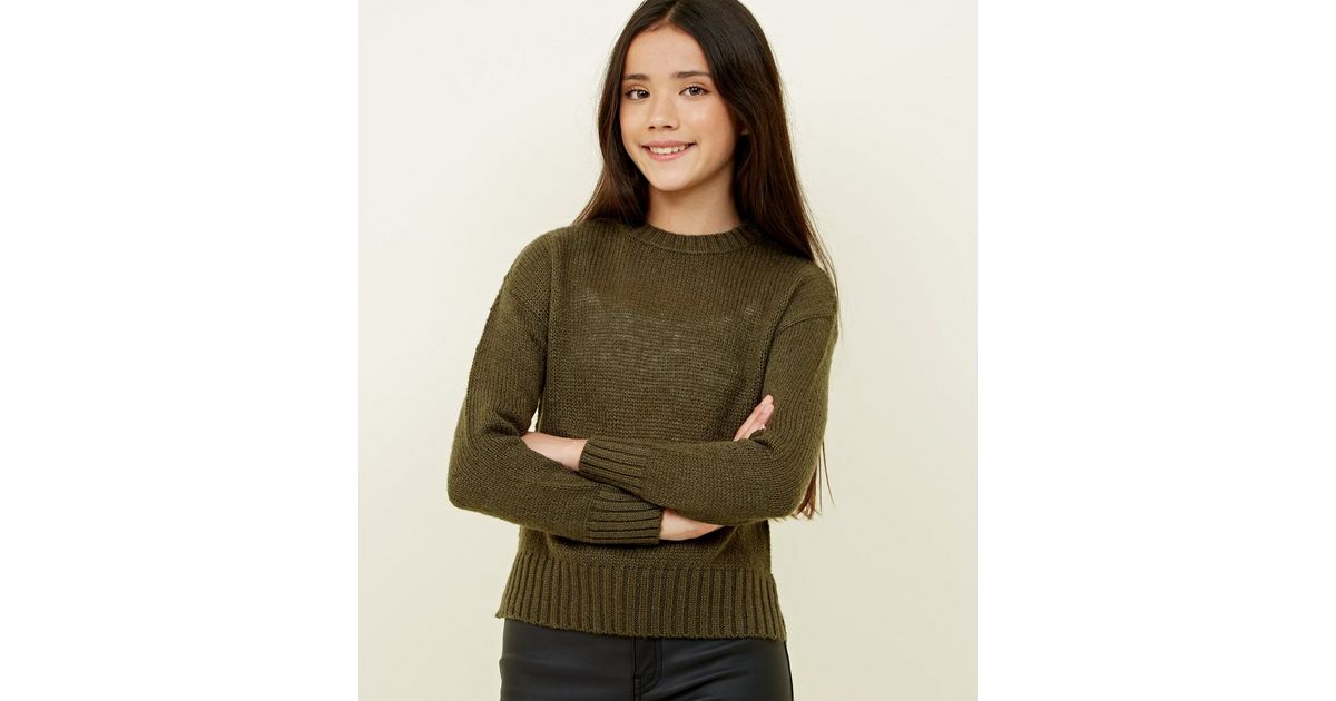 Girls Khaki Green Knitted Jumper | New Look