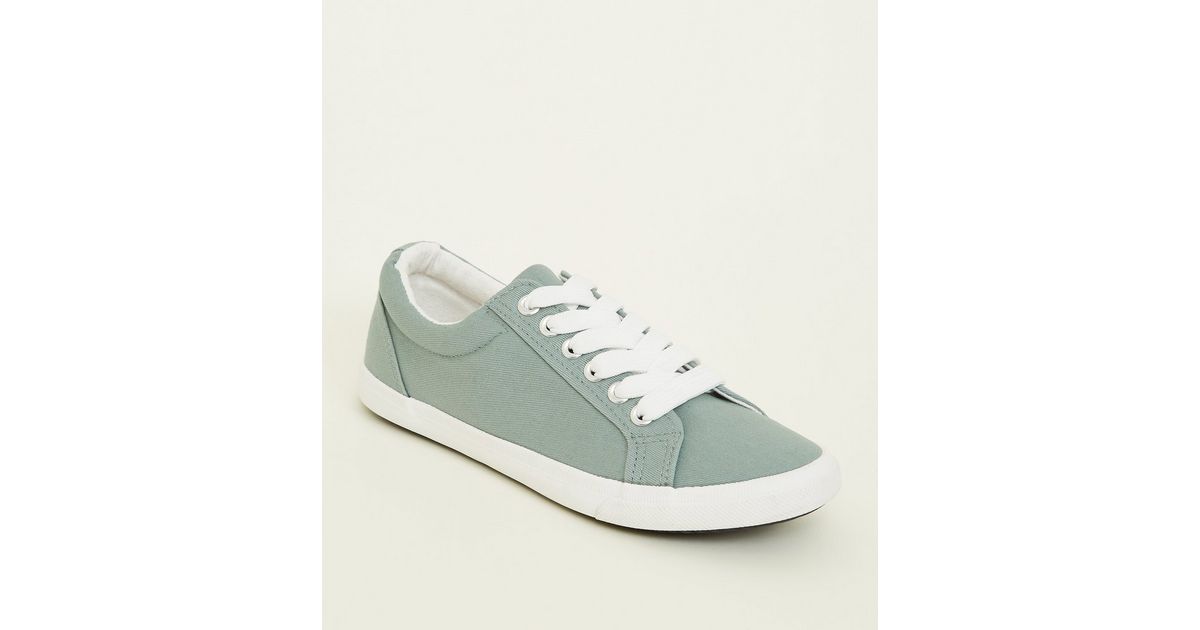 Girls Mint Green Canvas Lace Up Trainers | New Look