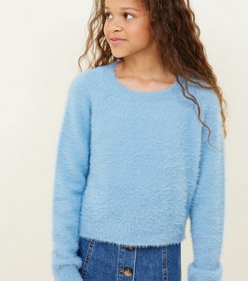 Girls Pale Blue Fluffy Boxy Jumper | New Look
