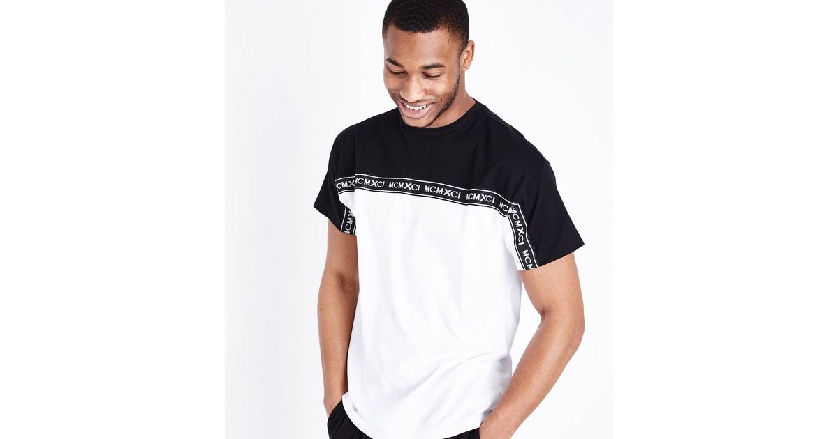 Black MCMXCI Slogan Tape Block T-Shirt | New Look