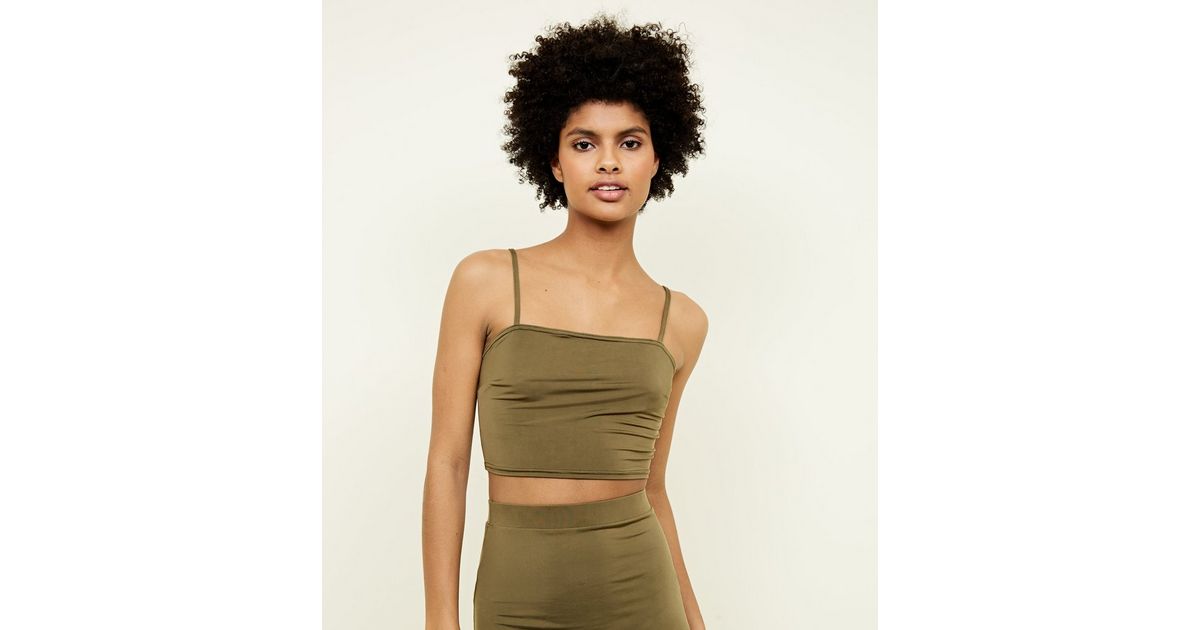 Khaki Square Neck Cropped Cami | New Look