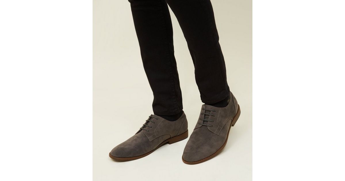 Dark Grey Faux Suede Lace-Up Desert Shoes | New Look