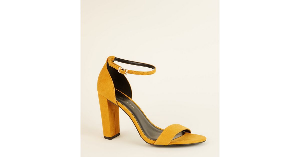Wide Fit Mustard Suedette Ankle Strap Block Heels | New Look