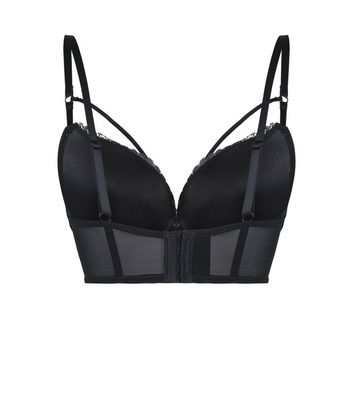 Black Lace Overlay Strappy Longline Bra | New Look