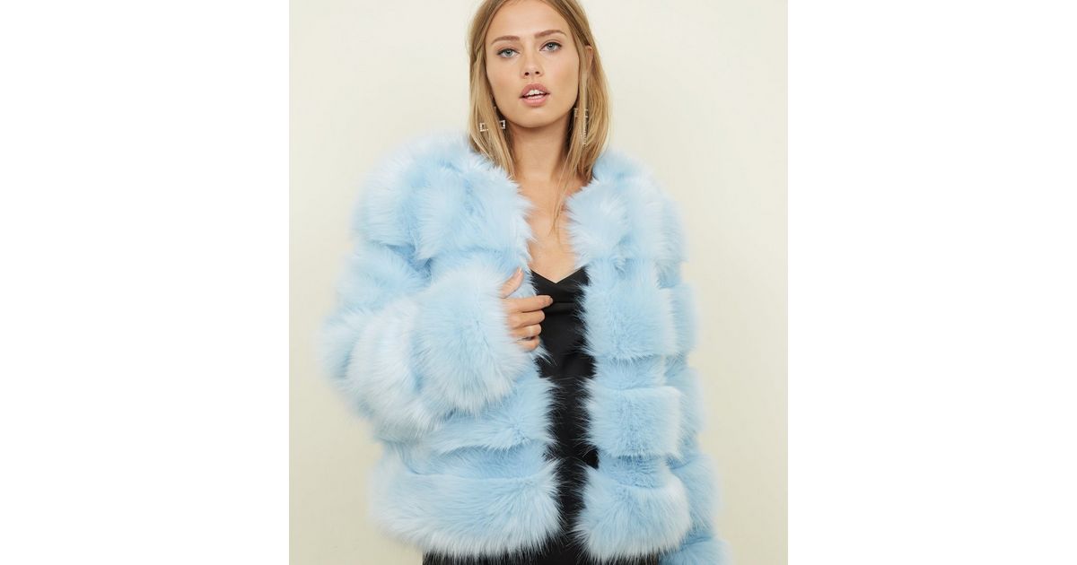 Pale Blue Pelted Faux Fur Coat | New Look