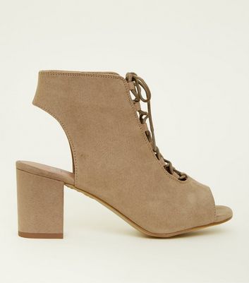 Girls Light Brown Suedette Lace Up Peep Toe Boots | New Look