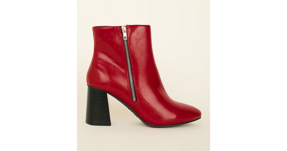 Wide Fit Red Pointed Flared Heel Boots | New Look