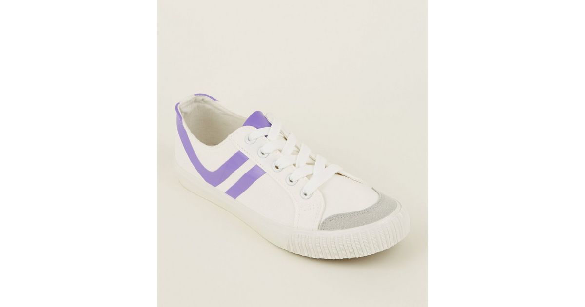 Lilac Stripe Canvas Trainers | New Look