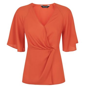 Orange Twist Wrap Front Top | New Look