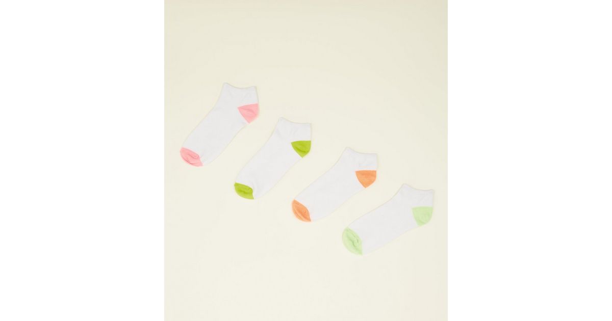 4 Pack White and Neon Ankle Socks | New Look