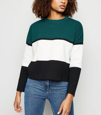 Green Colour Block Jumper | New Look