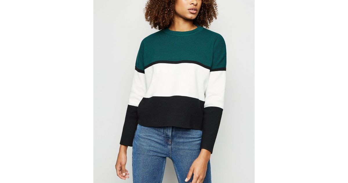Green Colour Block Jumper | New Look