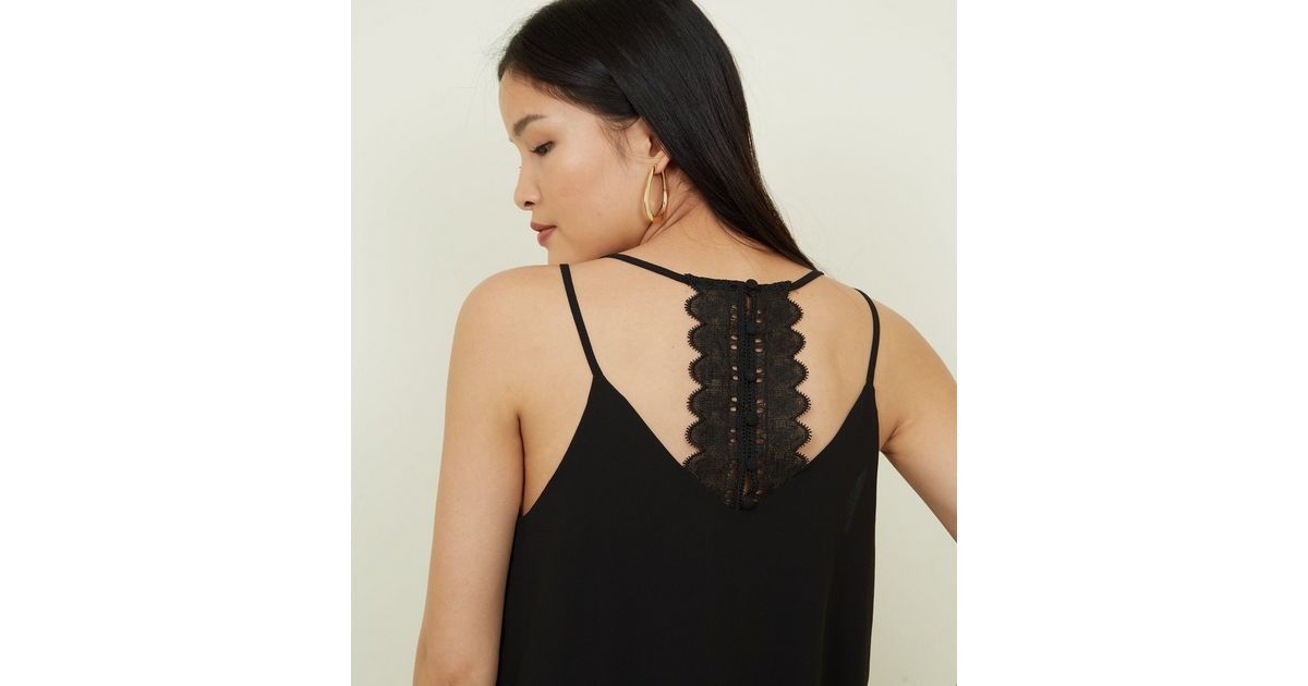 Black Button Lace Back Cami | New Look