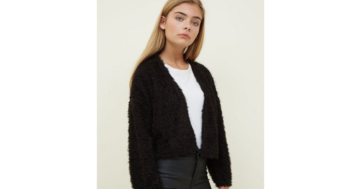 Girls Black Fluffy Cardigan | New Look