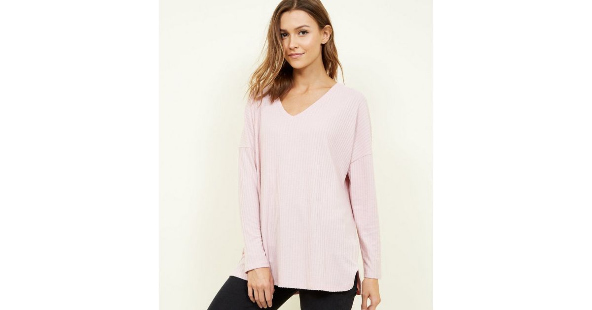 Pale Pink Ribbed Brushed Jersey Top | New Look