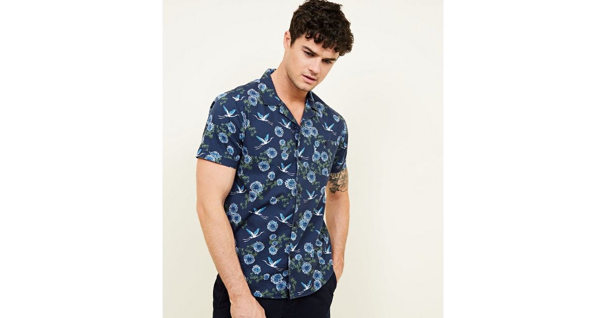Blue Floral Bird Print Short Sleeve Shirt | New Look