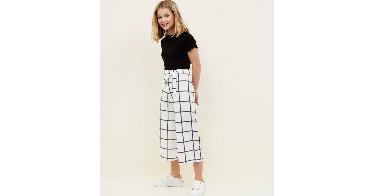 Girls White Grid Check Culottes | New Look