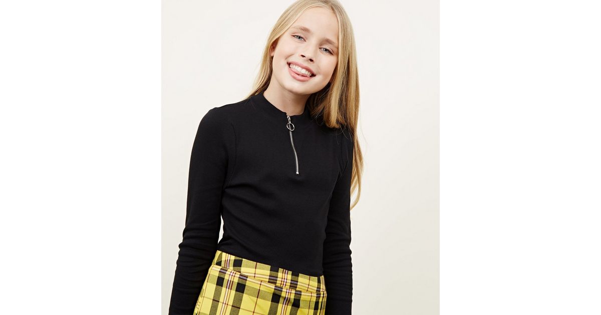 Girls Black Ribbed Half Zip Long Sleeve Top | New Look