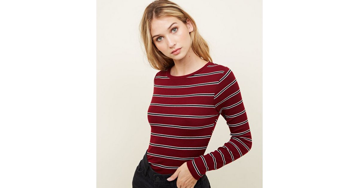 Red Stripe Ribbed Long Sleeve Top | New Look